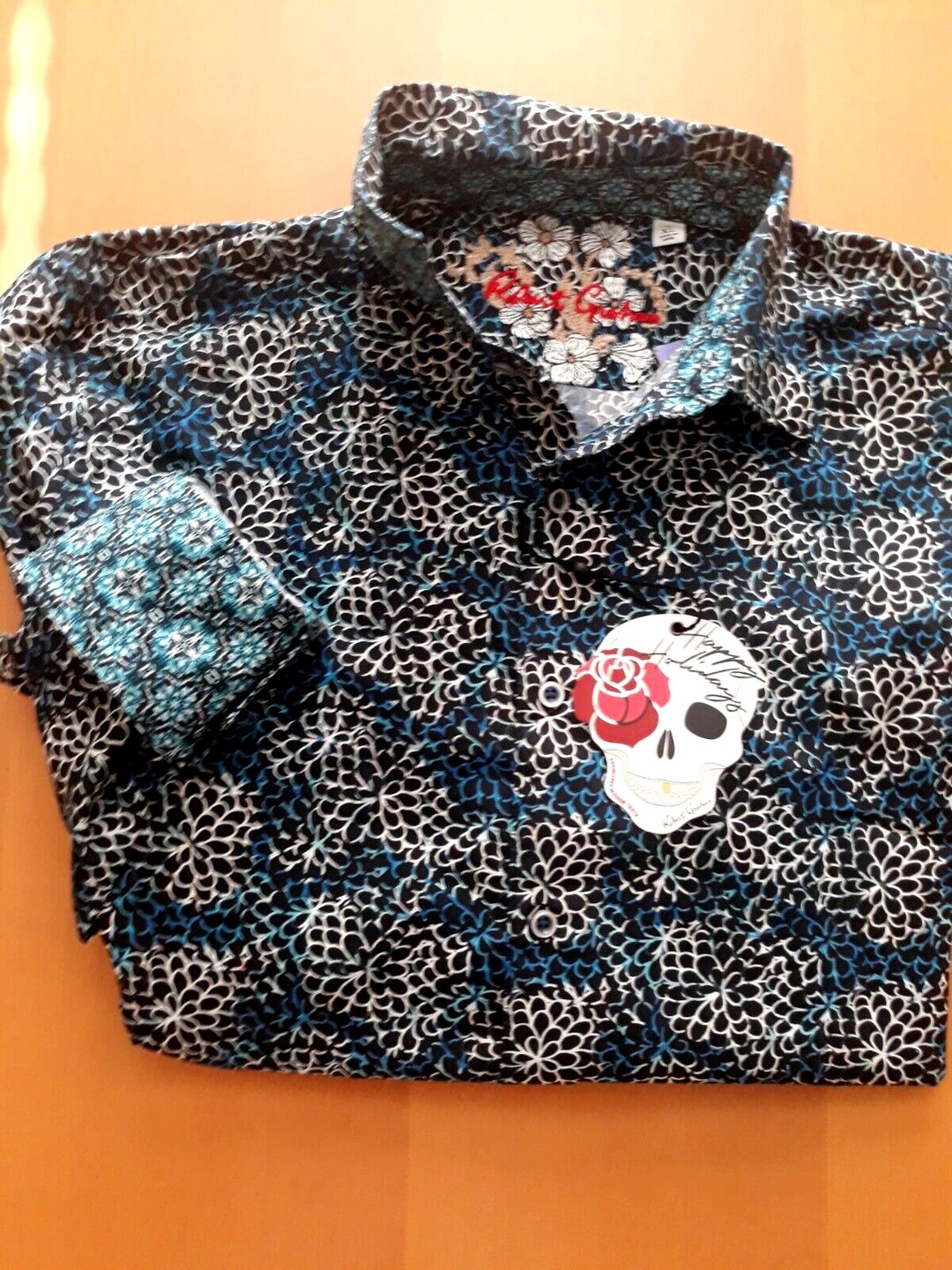 ROBERT GRAHAM Blue White Floral Pattern Long Sleeve Size L Brand New W ...