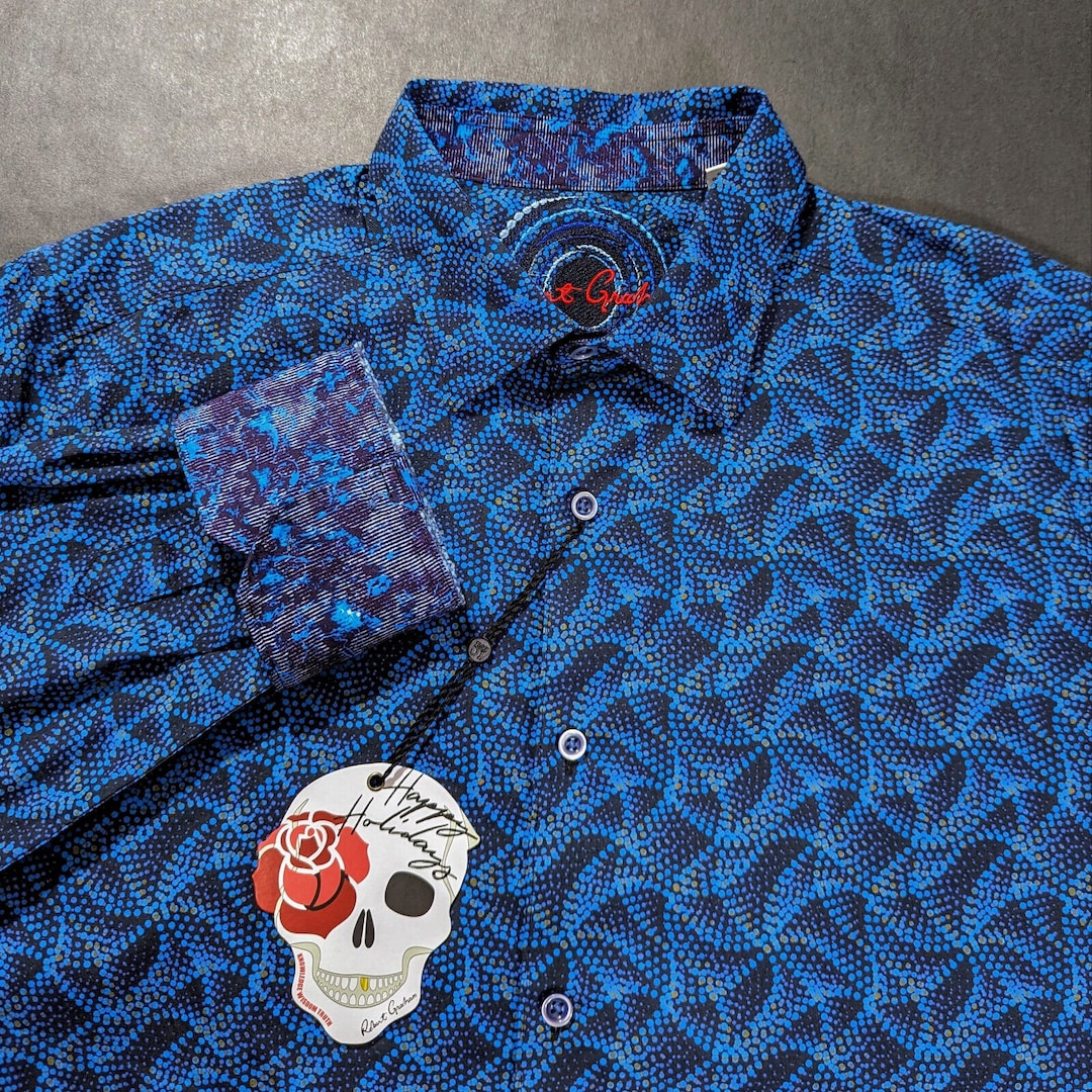 ROBERT GRAHAM Blue Black Geom Pattern Long Sleeve Shirt Size XL Brand ...
