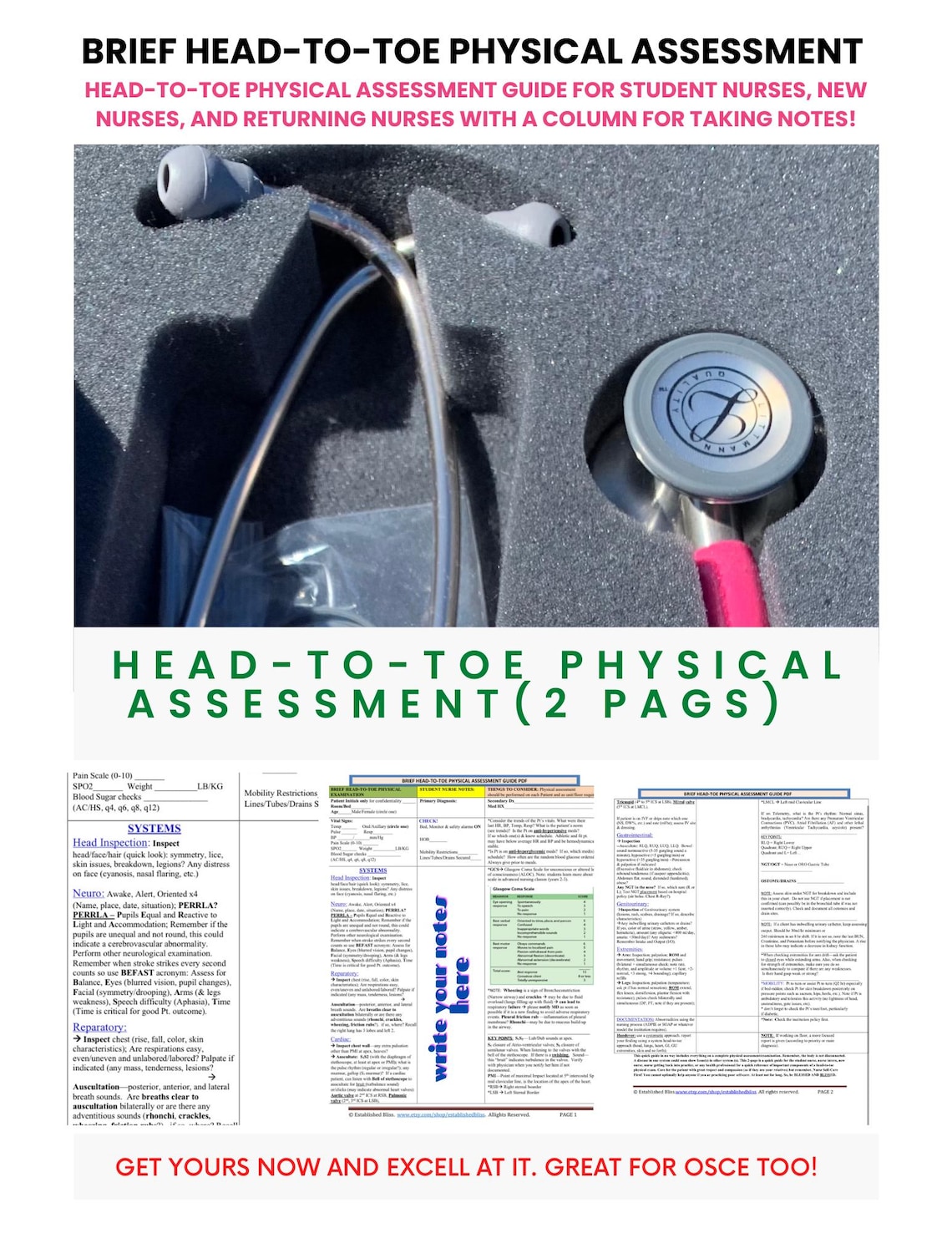 Head to Toe Nursing Physical Assessment Cheat Sheet; Nursing Health ...