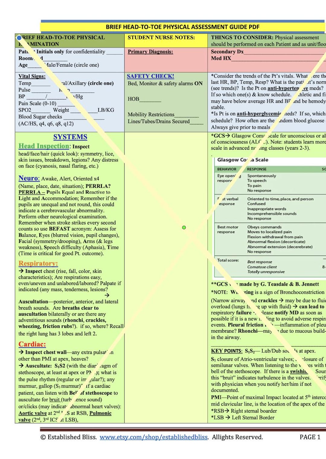 Head to Toe Nursing Physical Assessment Cheat Sheet; Nursing Health ...