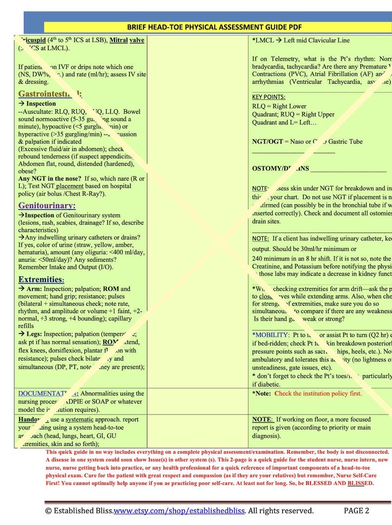 Head to Toe Nursing Physical Assessment Cheat Sheet; Nursing Health ...