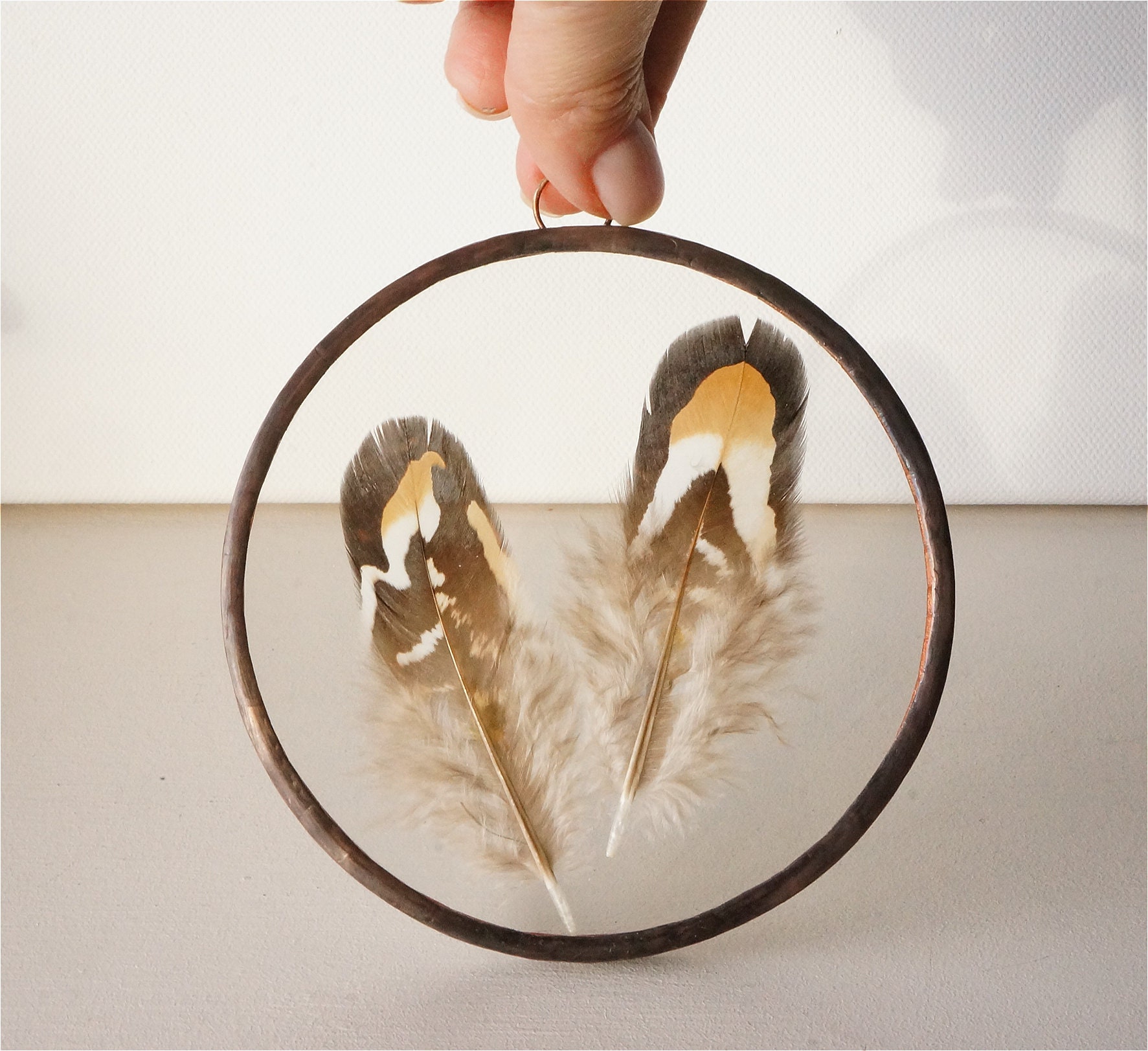 Real Feather Home Decor Bird Feather Round Glass Frame - Etsy