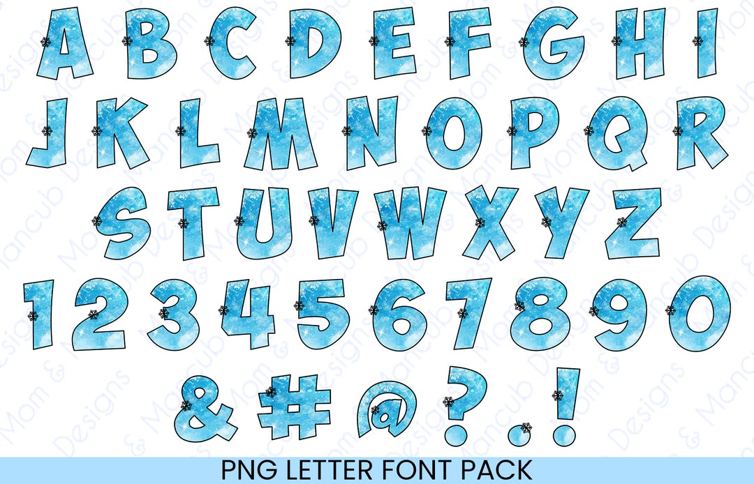 Winter Snowflake Doodle Letters PNG Bundle, Sublimation Alphabet Font ...