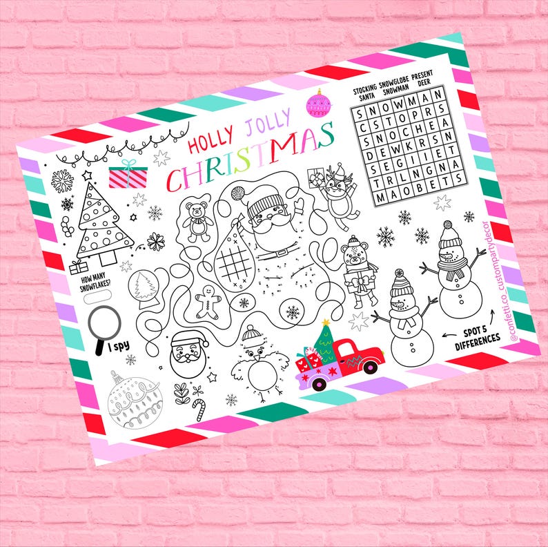 Christmas Coloring Placemat: Printable Holiday Activity Sheet (digital ...