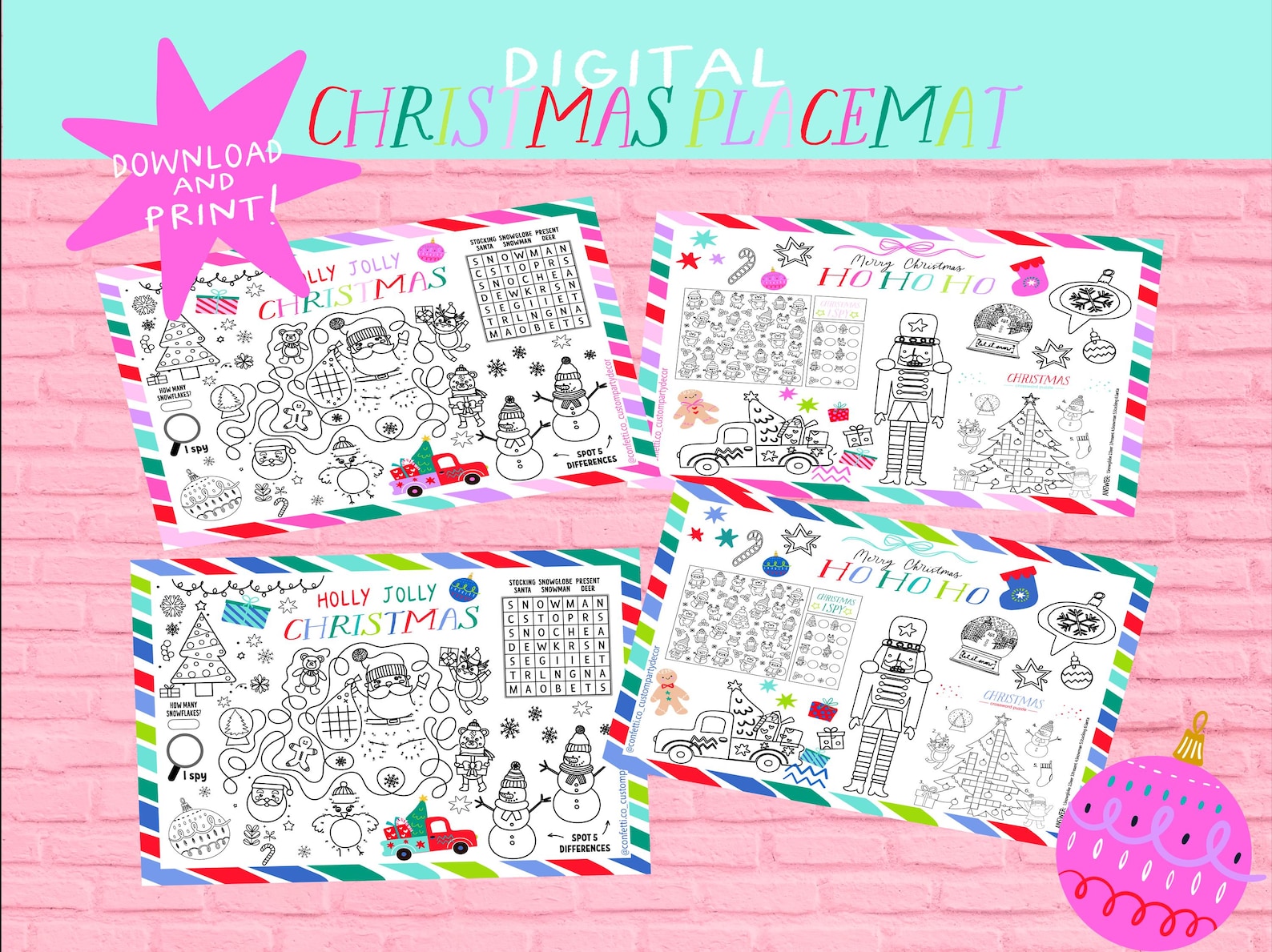 Christmas Coloring Placemat: Printable Holiday Activity Sheet (digital ...