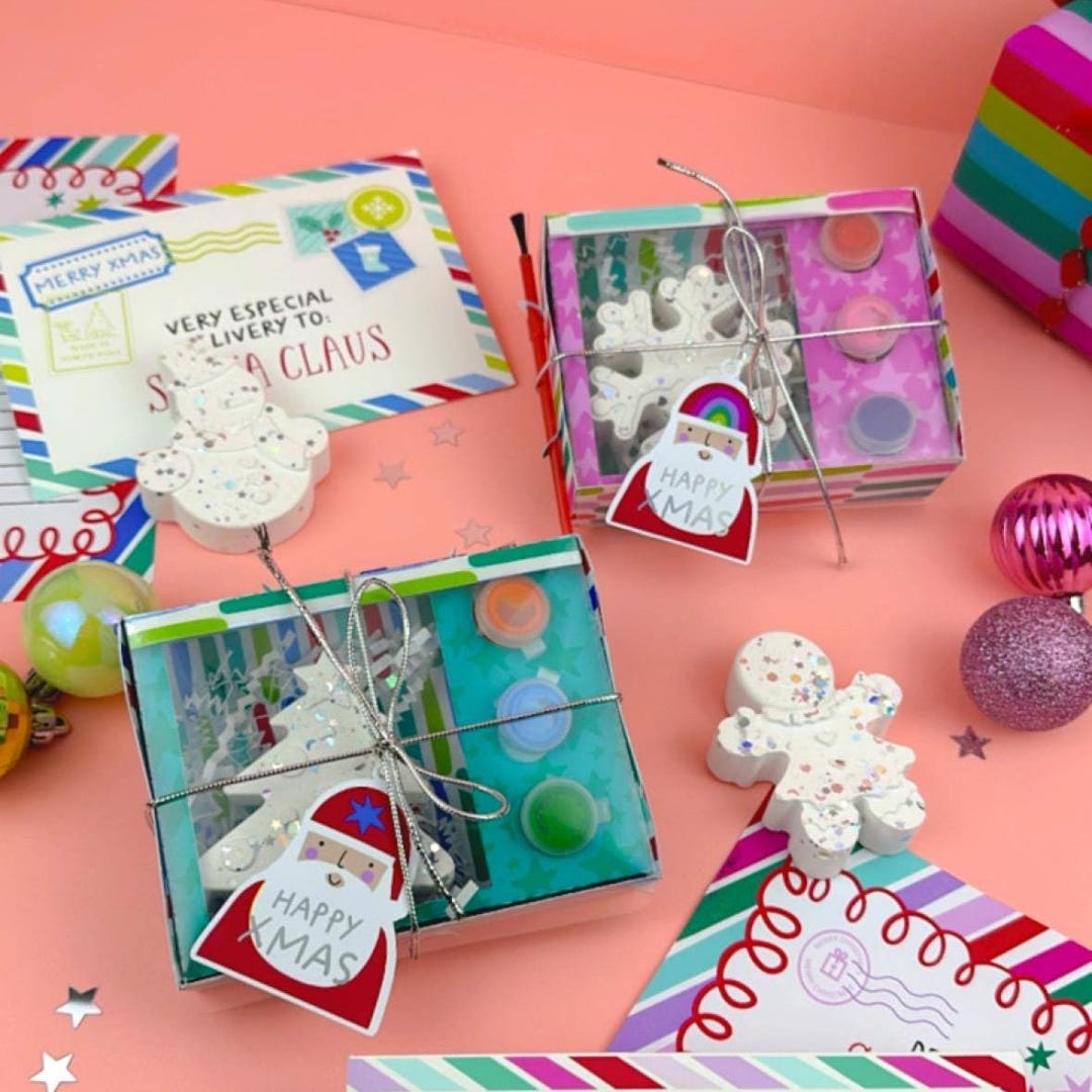 Christmas Painting Kit Favors: Glitter Plaster Figures, Set of 2 - Etsy