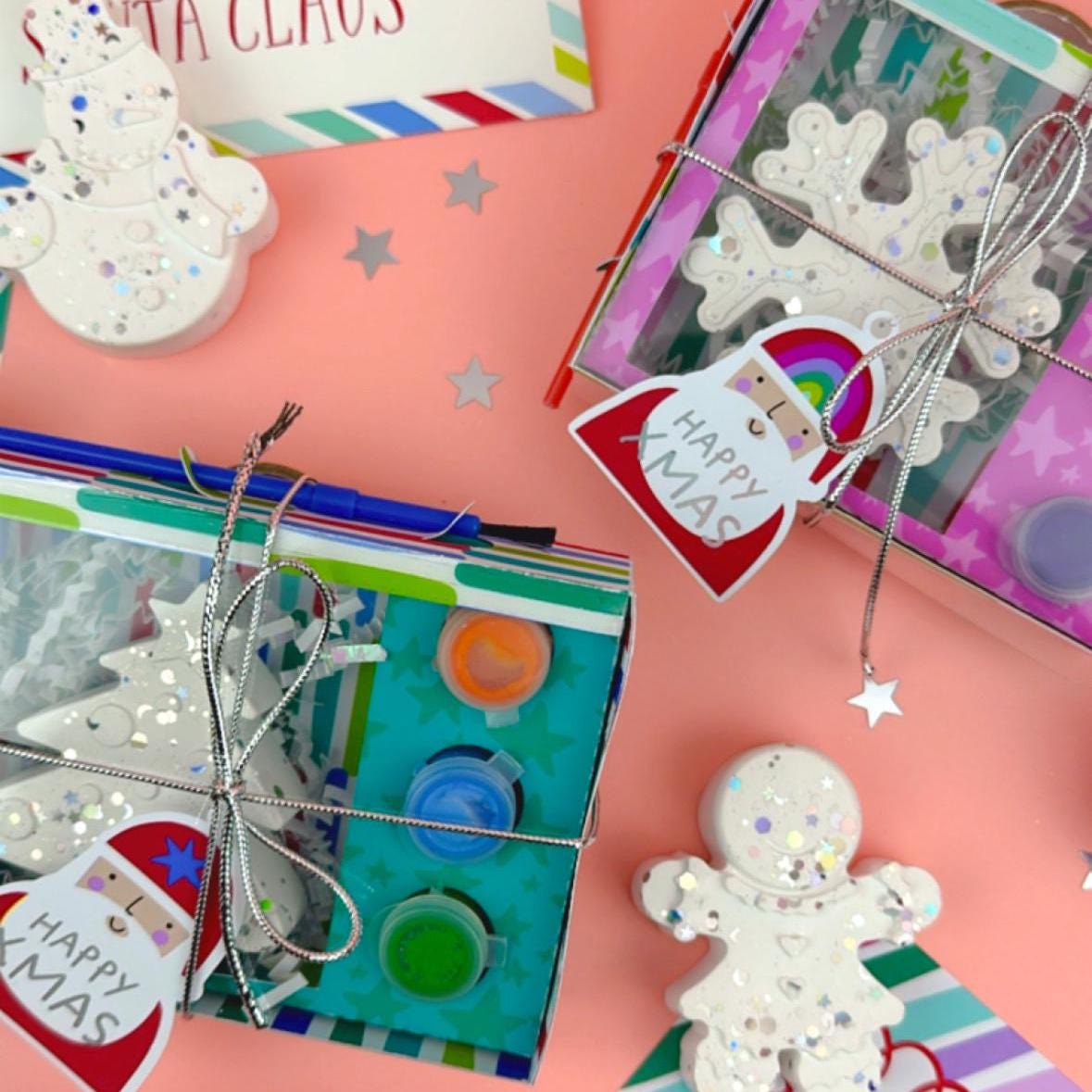 Christmas Painting Kit Favors: Glitter Plaster Figures, Set of 2 - Etsy