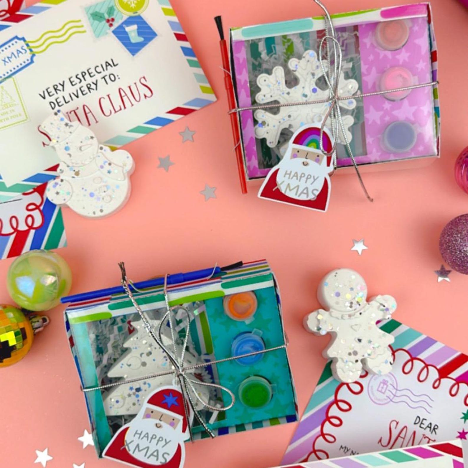 Christmas Painting Kit Favors: Glitter Plaster Figures, Set of 2 - Etsy