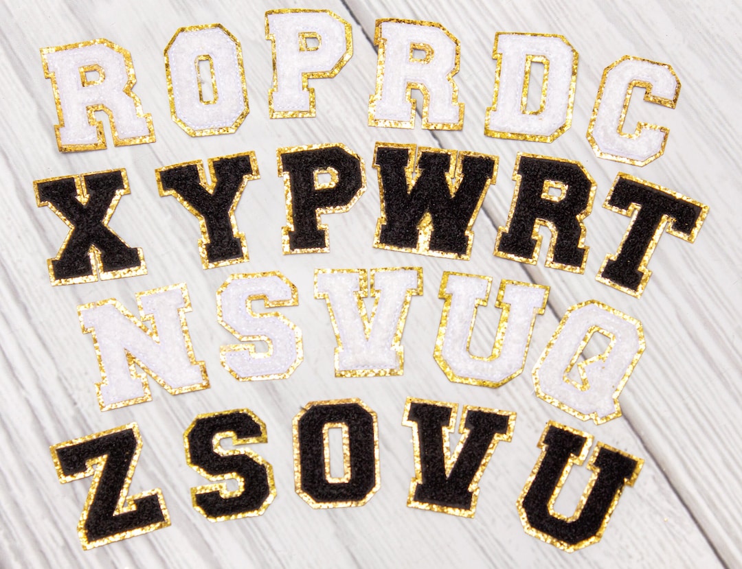 Gold Outline Fluffy Letters, Small Fluffy Letter Patches, Glue on ...