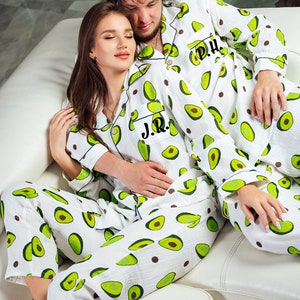 Custom Avocado Pajama Set, Matching Pajamas for Couple, Avocado Print ...