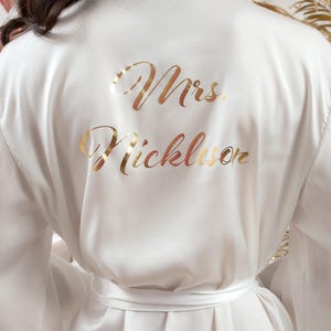 Personalized Mrs. Bride Satin Robe: Feather Sleeve Wedding Robe - Etsy