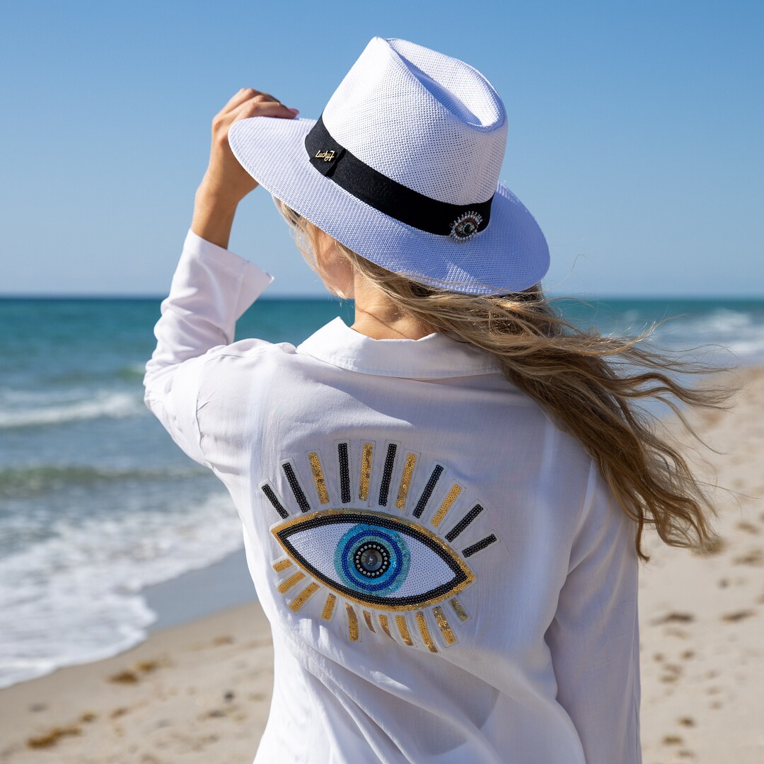 Boho Evil Eye Cover Up: Custom Tunic, Bride Sun Hat - Etsy
