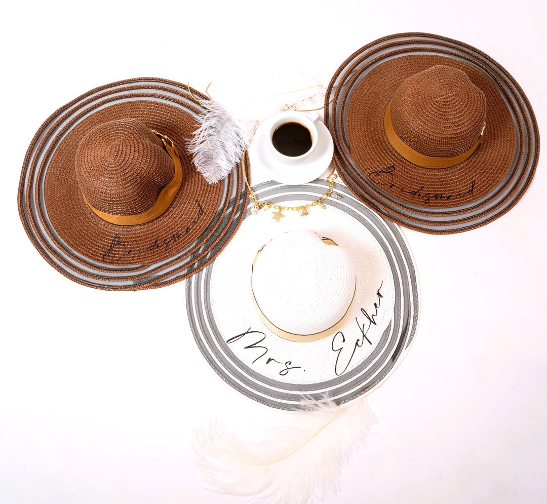 Personalized Floppy Sun Hats With Chain, Customized Hats for Bridesmaid ...