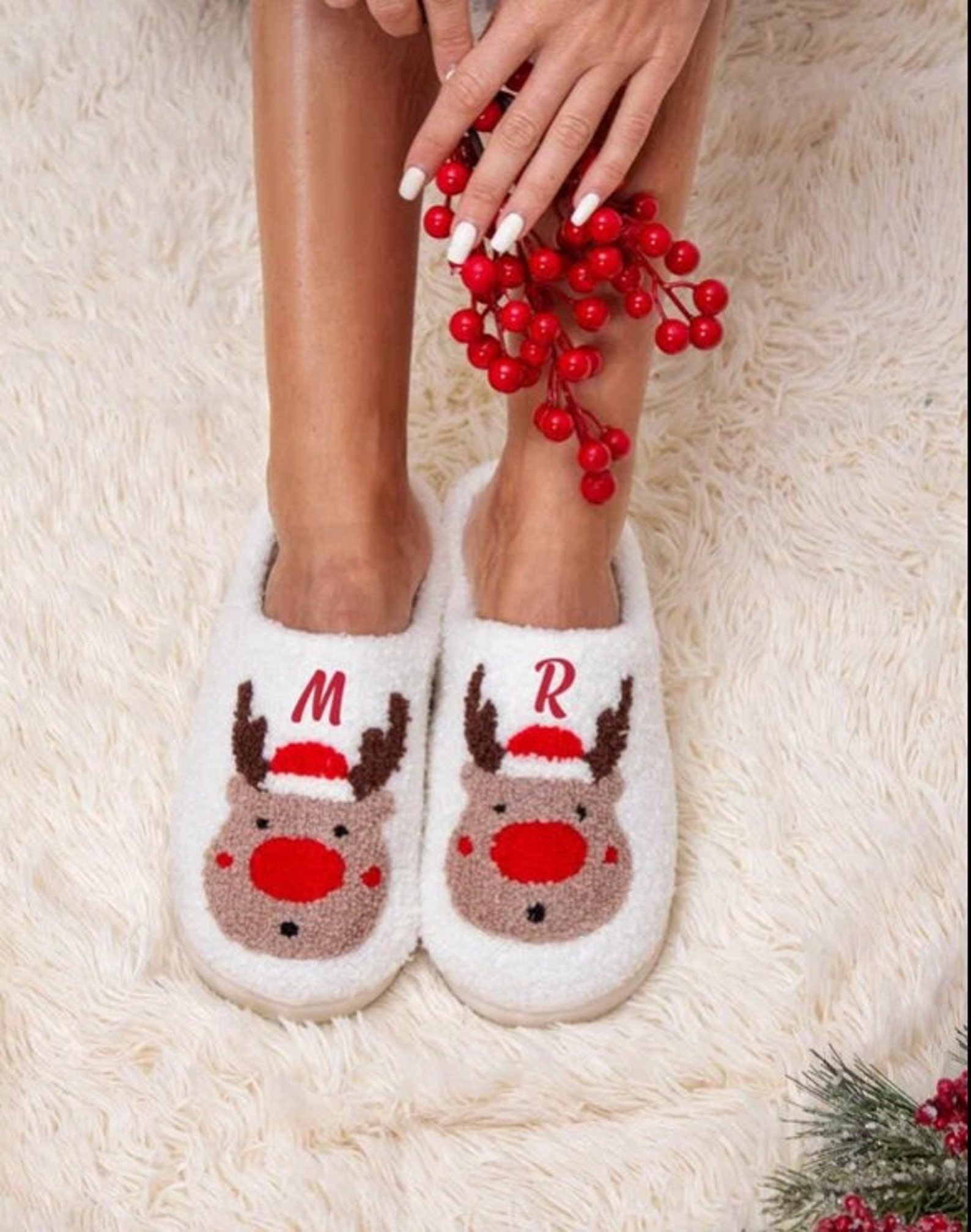 Christmas Custom Slippers: Deer & Santa Print, Xmas Gift - Etsy