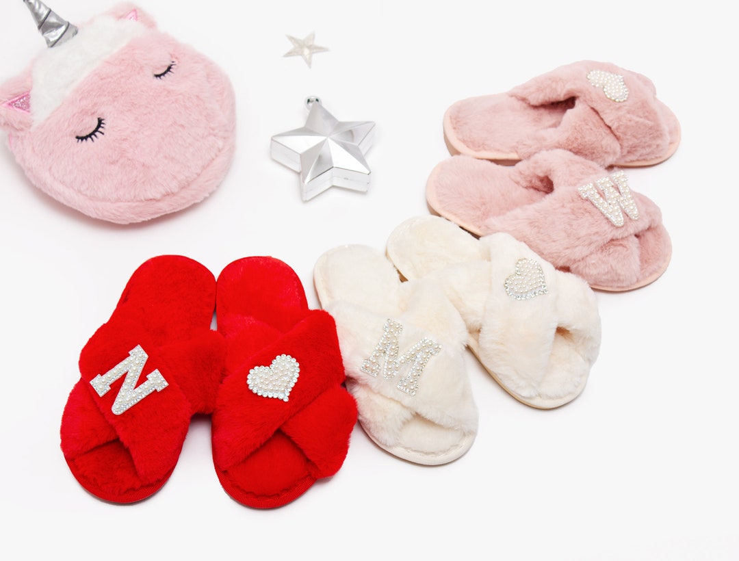 Custom Kids Slippers , Kids Fluffy Slippers With Pearls, Kids Fluffy ...