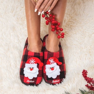 Winter Wonderland Slippers - Festive Santa & Deer Design - Custom Xmas ...