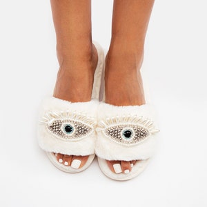 Evil Eye Fluffy Slippers: Open Toe Protective Slippers - Etsy