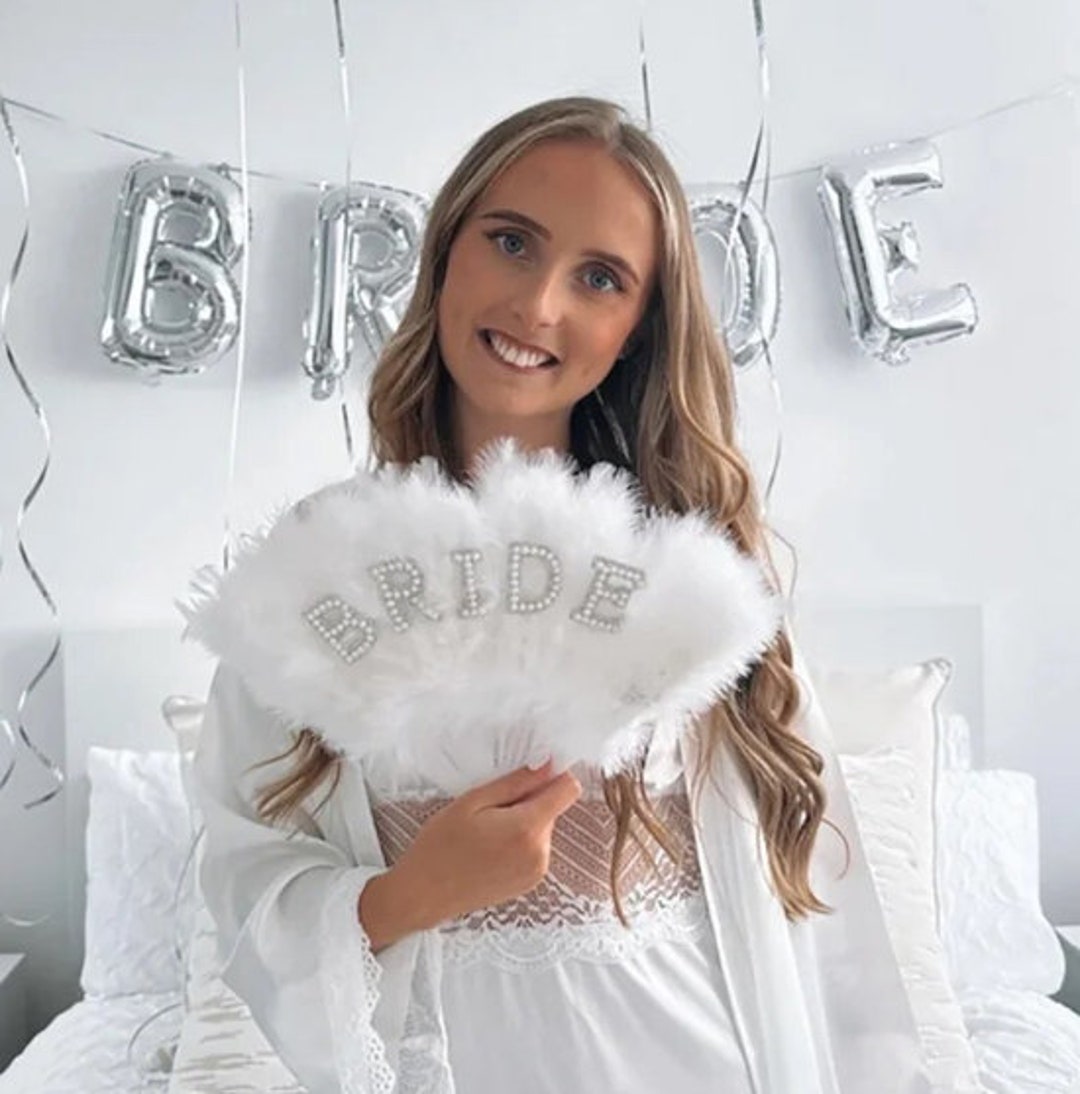 Bride Feather Fan, Bridal Feather Fan, Wedding Bride Gift, Bride Pearl ...