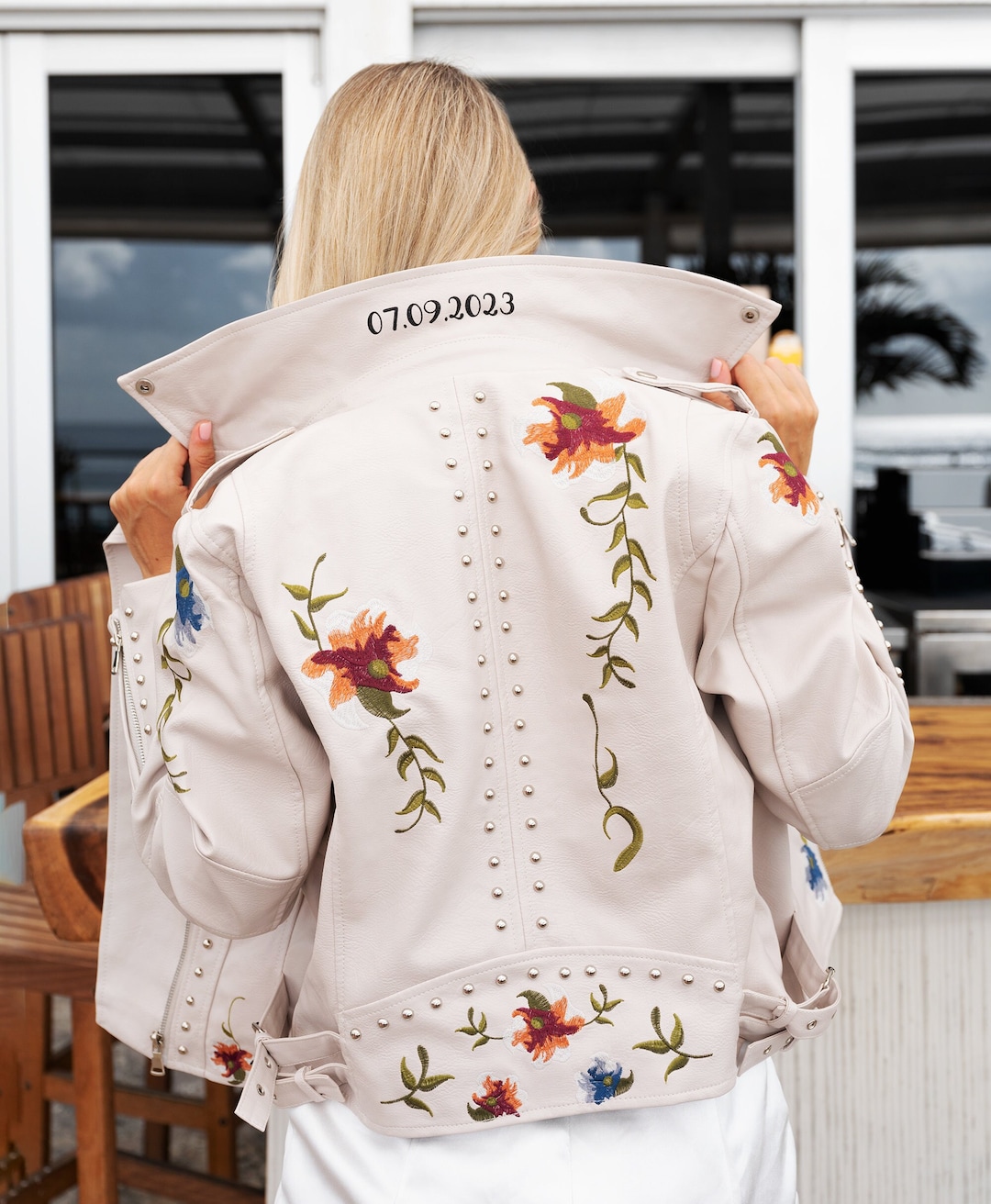Wedding Custom Jacket, Personalized Collar Faux Leather Jacket, Bride ...