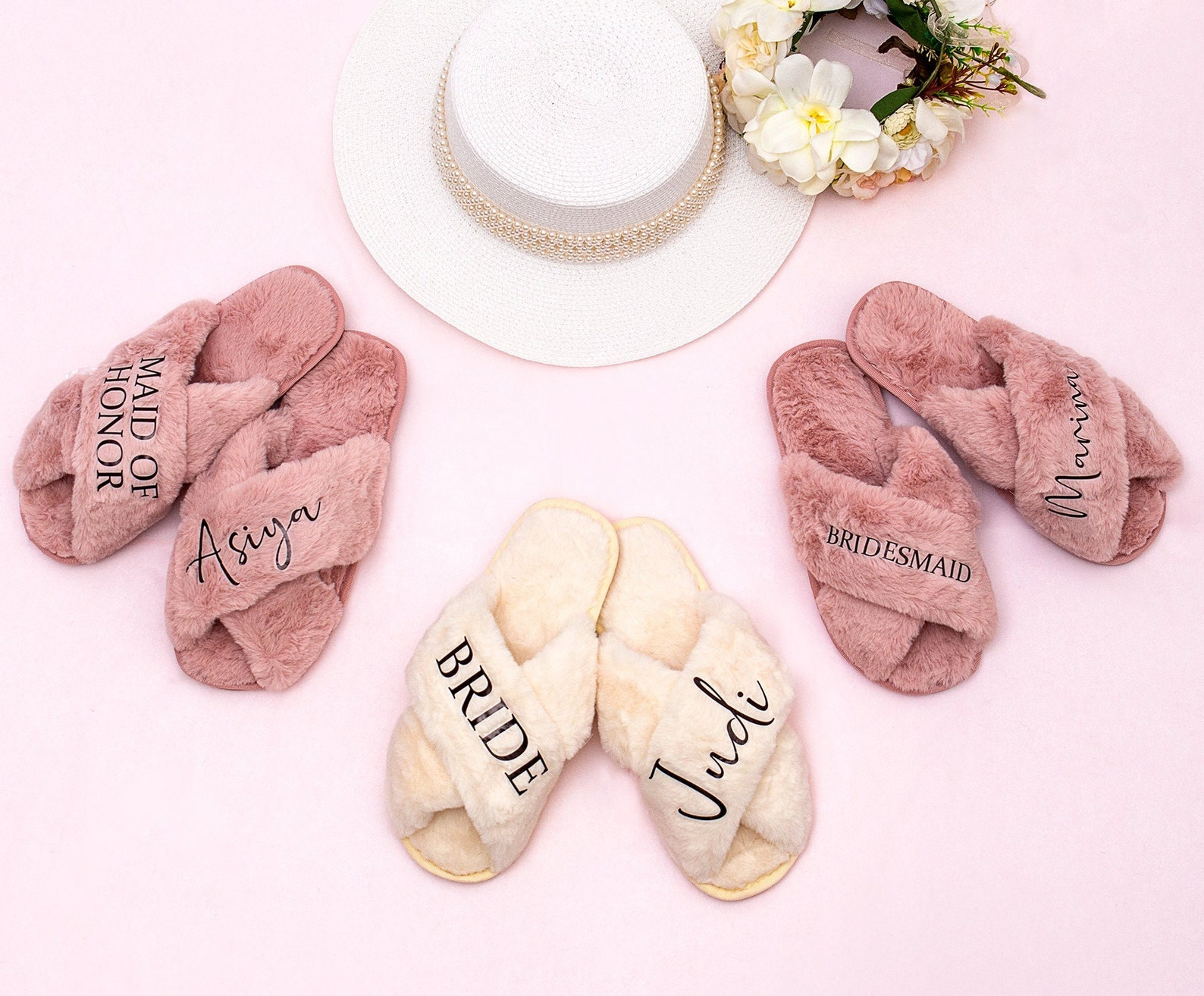 Fluffy Bridesmaid Slippers, Customized Slippers for Bachelorette ...