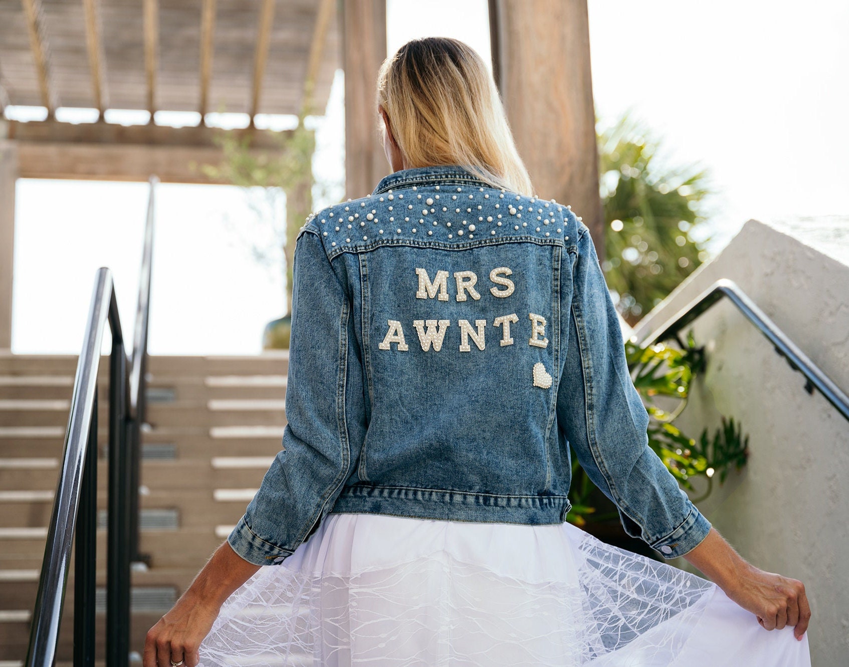 50% OFF Custom Bridal Denim Jacket Custom Pearl Denim Jacket - Etsy UK