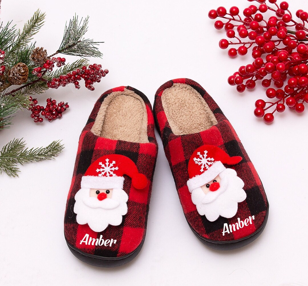 Winter Wonderland Slippers - Festive Santa & Deer Design - Custom Xmas ...