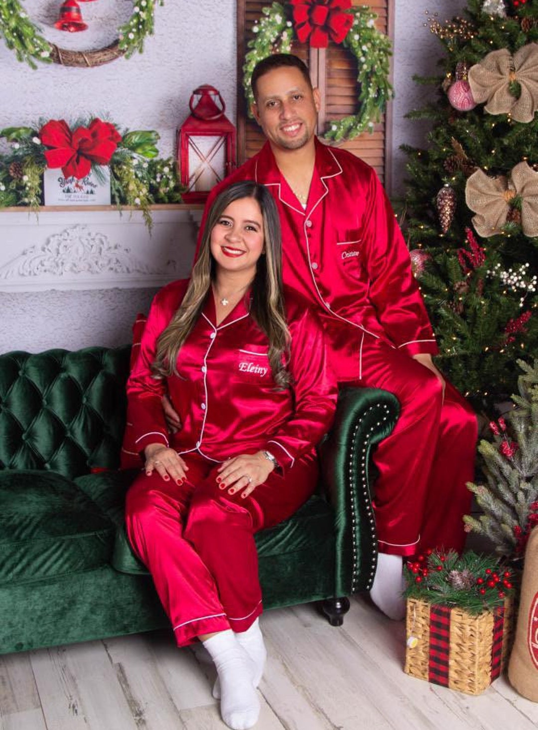 Personalized Satin Christmas Pajamas: Xmas Family Pjs L+L - Etsy