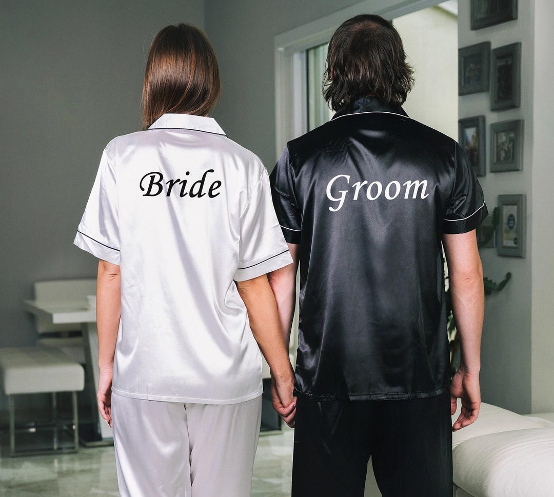 Bride and Groom Satin Pajamas Sets, Honeymoon Pjs, Couple Matching Pjs ...