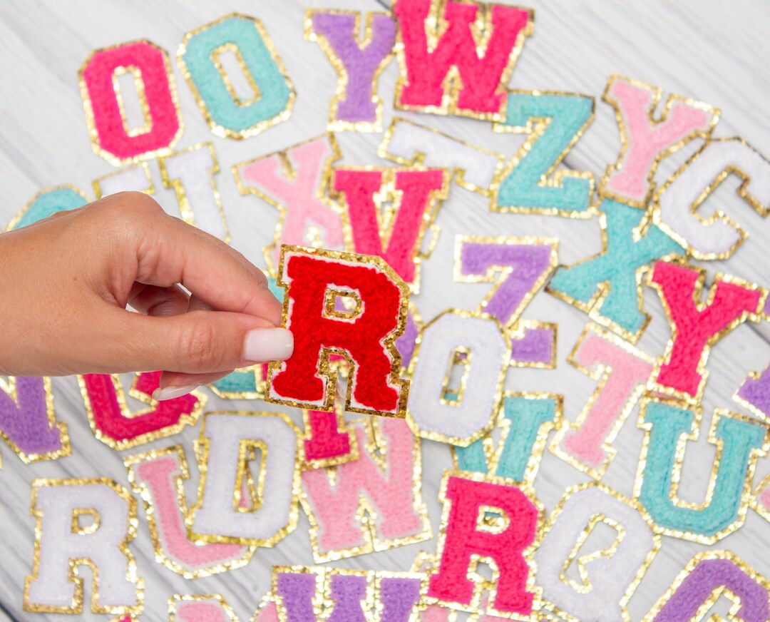 Small Fluffy Letter Patches, Gold Outline Fluffy Letters, Glue on ...