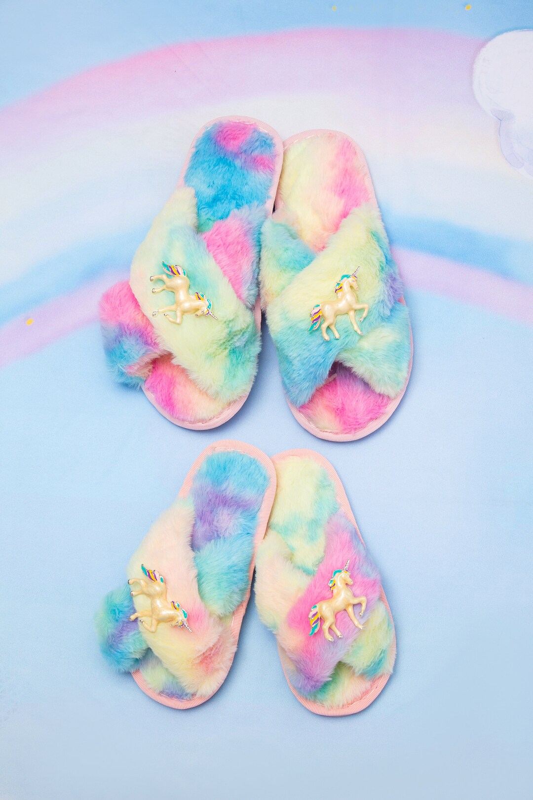 Fluffy Cross Slippers, Rainbow Custom Slippers, Customized Fluffy Cross ...