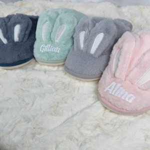 Custom Name Bunny Fluffy Closed Slippers, Fluffy Slipper, Bunny Slippers, Easter Slippers ...