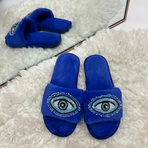 Evil Eye Fluffy Slippers: Open Toe Protective Slippers - Etsy