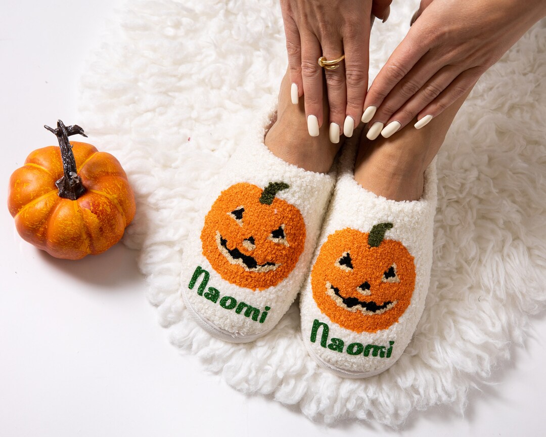 Personalized Pumpkin Slippers, Custom Halloween Slippers, Pumpkin ...