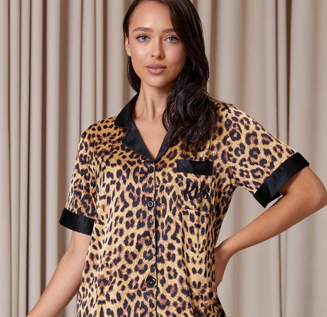 Personalized Leopard Print Satin Pajama Set: Luxurious Sleepwear - Etsy