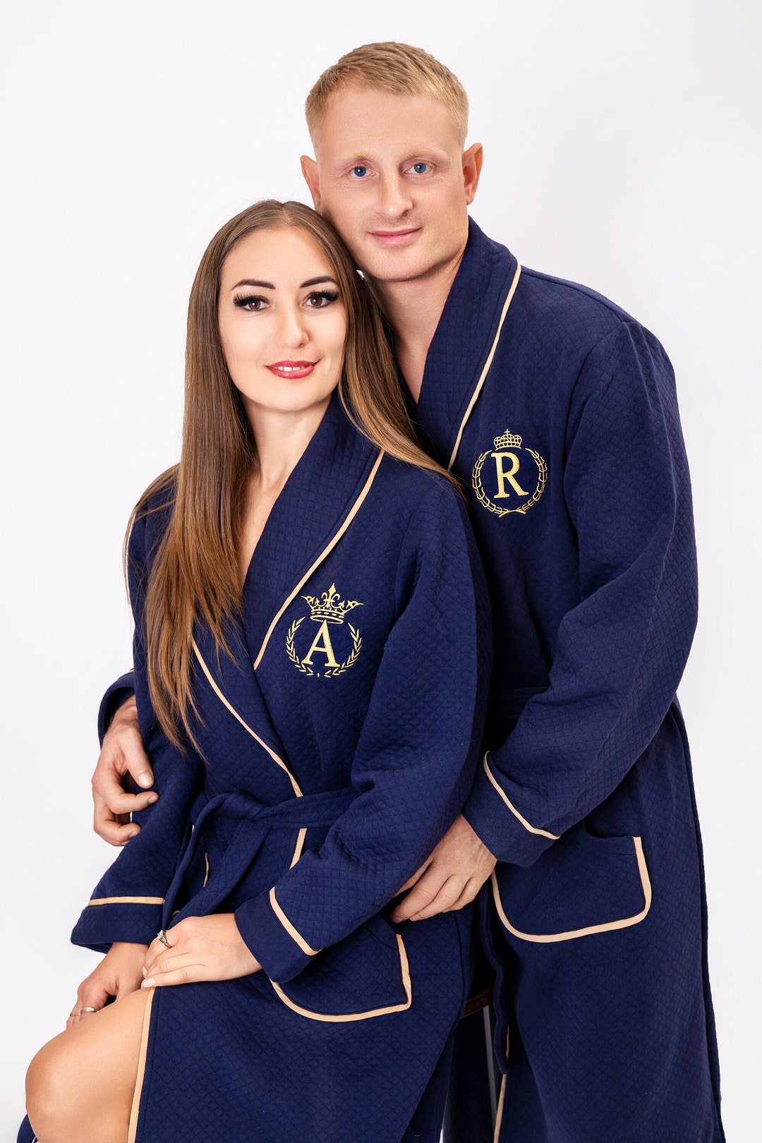 Custom Initial Bathrobe With Collar: Personalized Embroidery Robe - Etsy