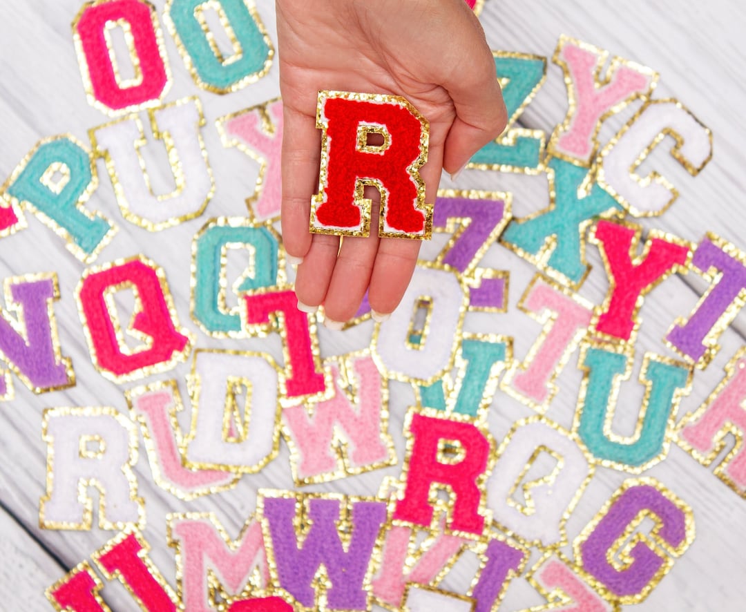Chenille Letter Patch: Colorful Fluffy Gold Outline, Sew/glue On - Etsy