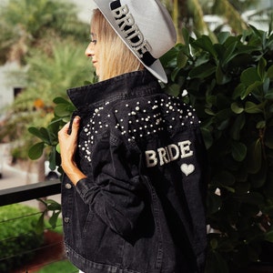 Bridal Denim Jacket With Pearls, Mrs Pearl Jean Jacket, Bridal Jean ...
