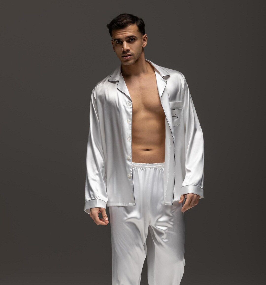 Personalized Satin Men's Pajamas: Custom Loungewear Sleepwear L+L - Etsy