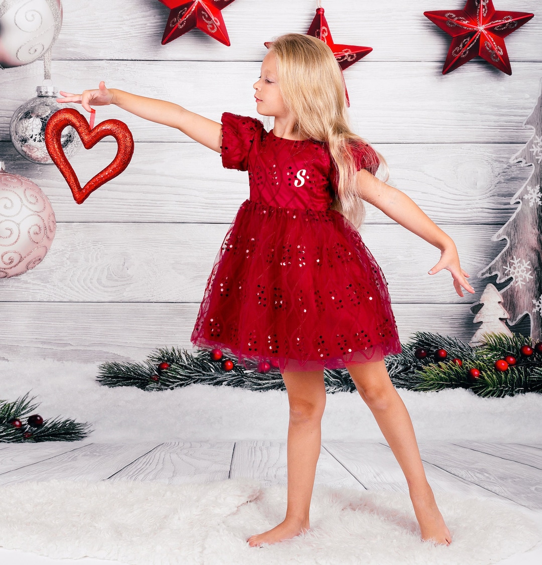 Christmas Girl Sequin Tutu Dress, Burgundy Girls Dress, Christmas Dress ...