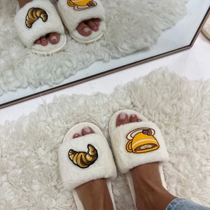 Coffee and Croissant Slippers: Morning Mood House Shoes - Etsy