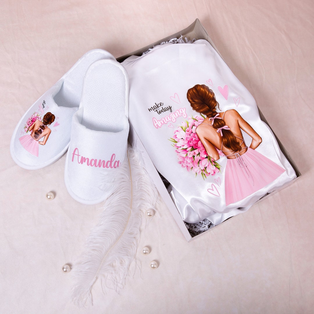 Getting Ready Robe Set, Bridal Gift, Bridal Slippers, Birthday Girl ...
