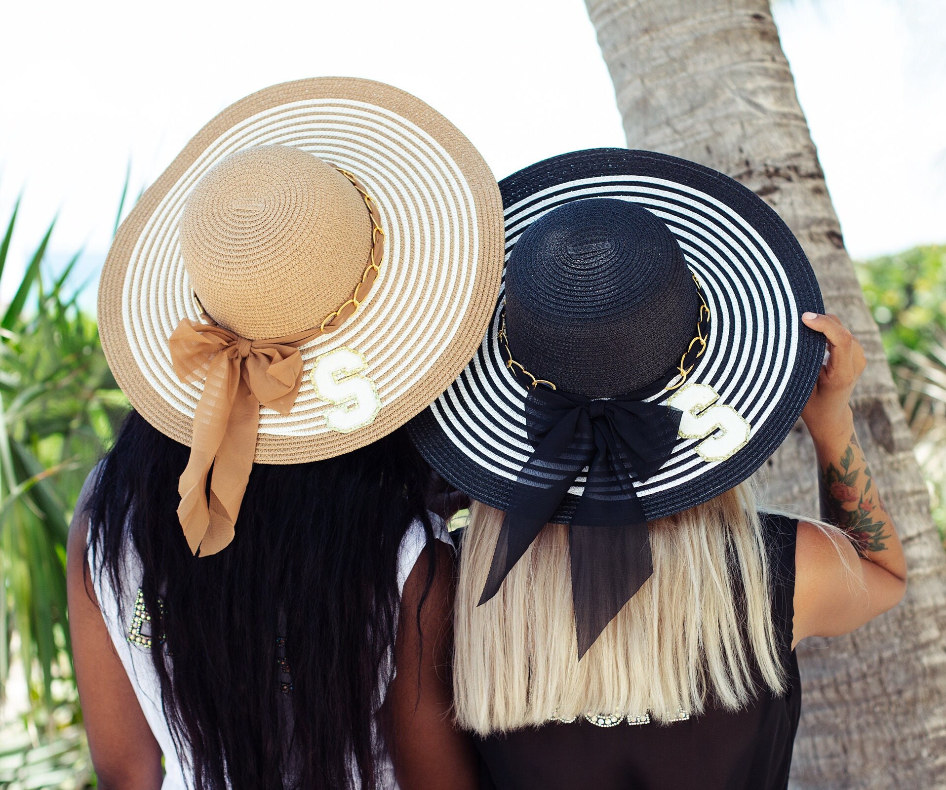 Bridal Sun Hat, Striped Floppy Sun Hat With Bow, Bridesmaid Sun Hats ...