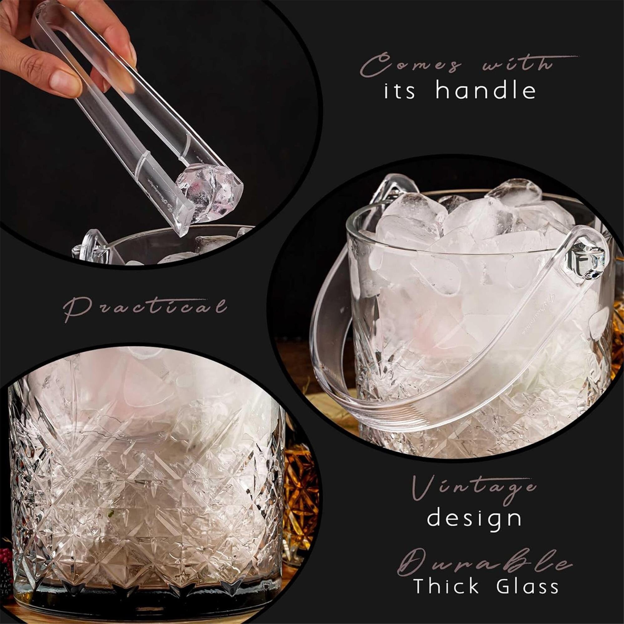 Glass Ice Bucket With Handle and Tongs Glass Bucket Set - Etsy