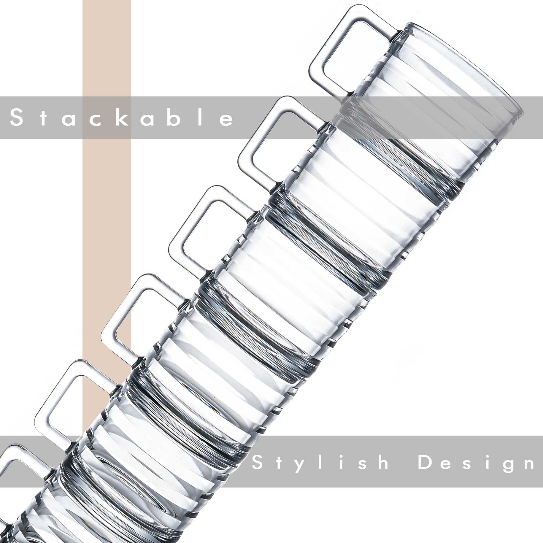 Stackable Glasses Coffee With Handle Tea Mugs, Handled Coffee Tea ...