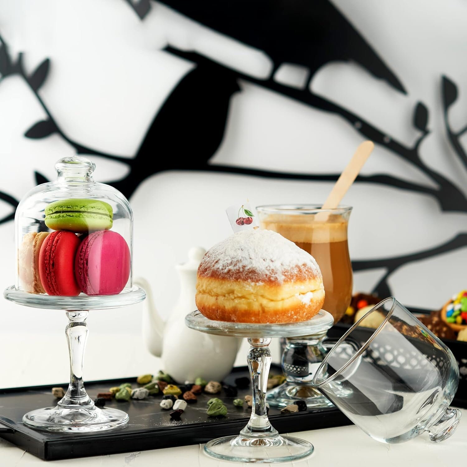 Elegant Glass Mini Cake Stand With Dome Cover, Big Dome Cloche, Small ...