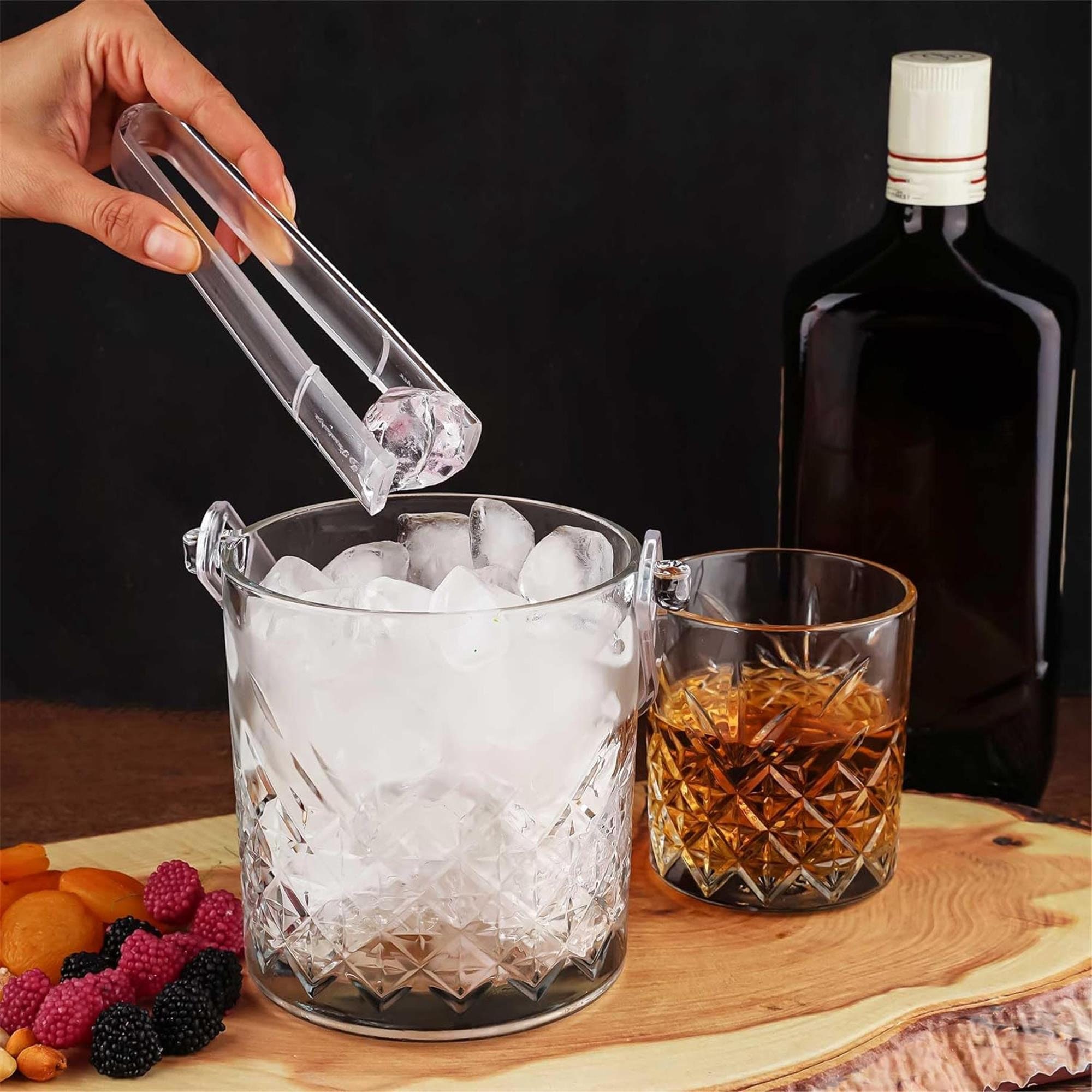 Glass Ice Bucket With Handle and Tongs, Glass Bucket Set, Buckets for ...