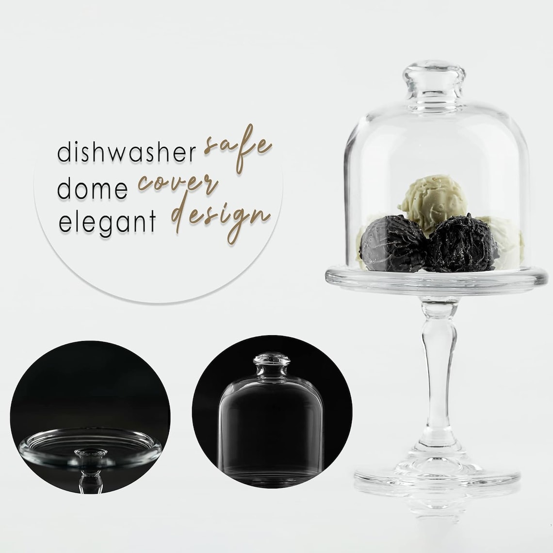 Elegant Glass Mini Cake Stand With Dome Cover, Big Dome Cloche, Small ...