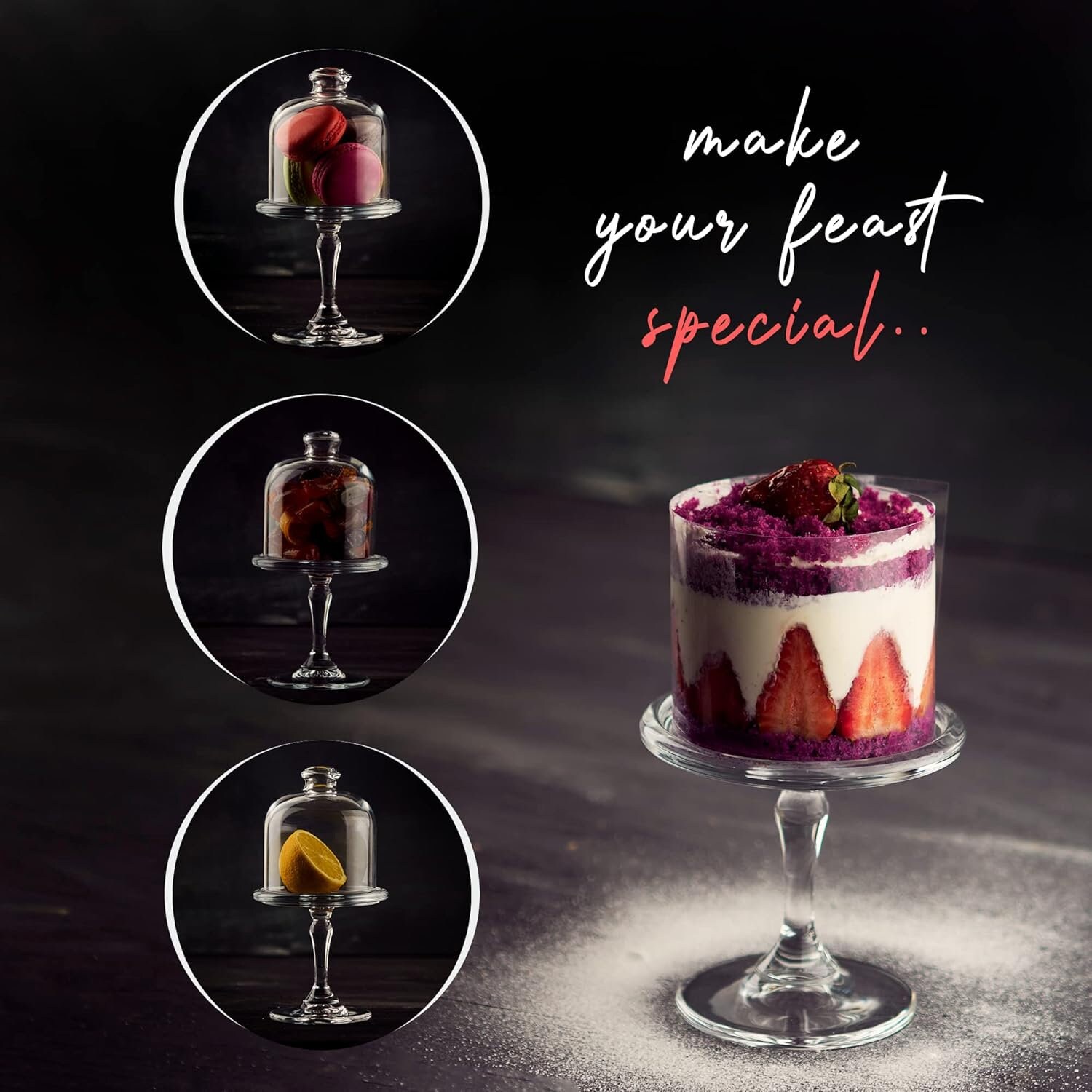 Elegant Glass Mini Cake Stand With Dome Cover, Big Dome Cloche, Small ...