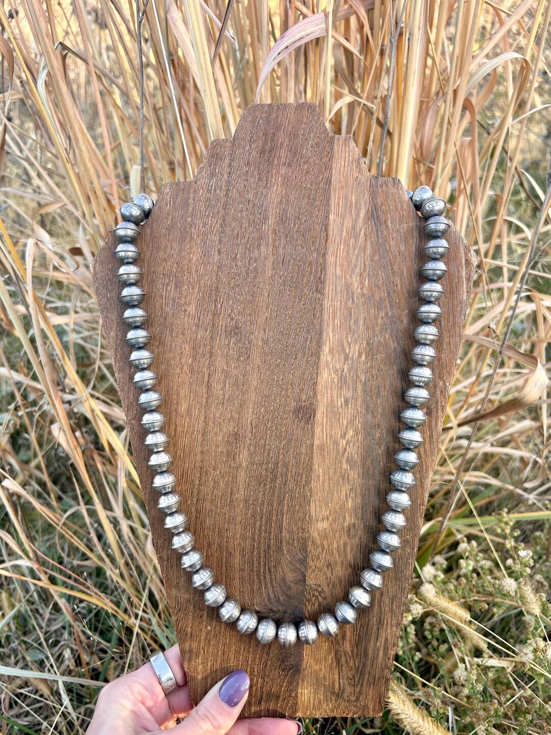 Large Sterling Silver Navajo Pearl Necklace, With Antiqued Sterling ...