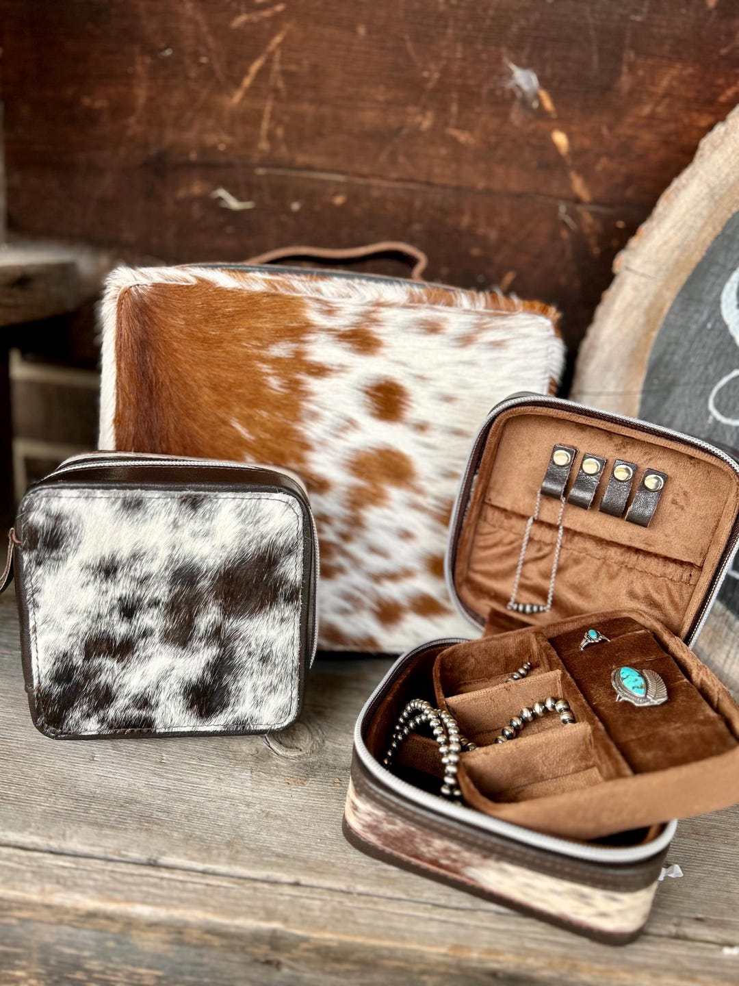 Genuine Leather and Cowhide Jewelry Box, Western Jewelry Organizer Box ...